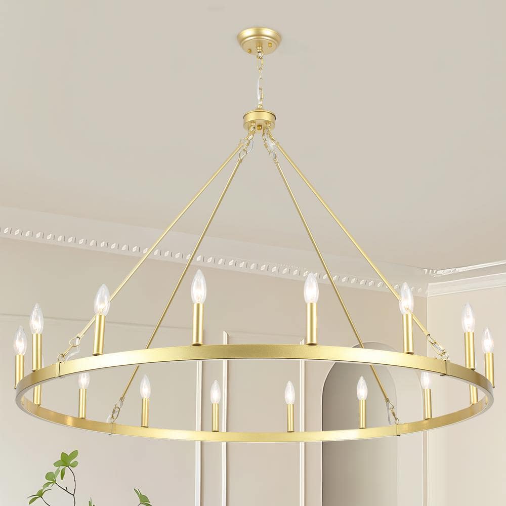 ZJVAIVE 16-Light Gold Candlestick Circle Wagon Wheel Chandelier ...