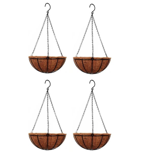 Large 12 in. Dia Black Metal Hanging Basket with Coco Liner (2-Pack ...