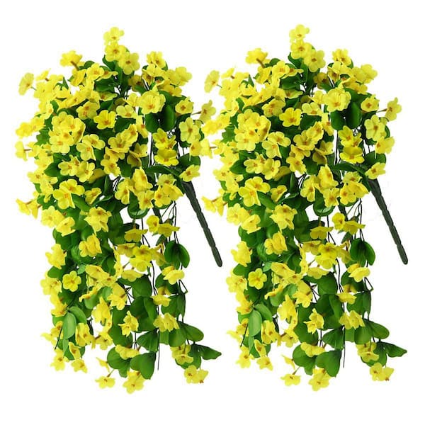 19.7 in. Yellow Indoor/Outdoor Artificial Trailing Violet UV Resistant ...