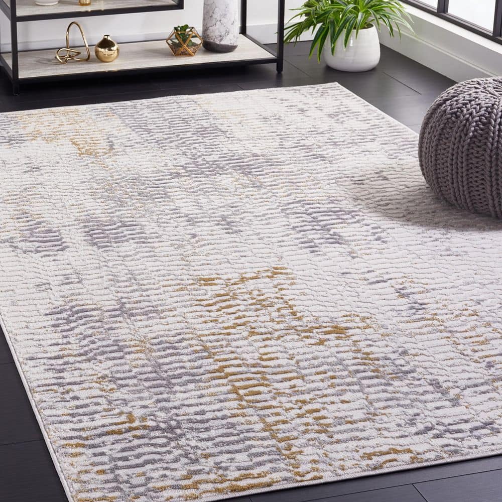 SAFAVIEH Palma 4 ft. x 6 ft. Beige/Light Gray Striped High-Low Area Rug ...