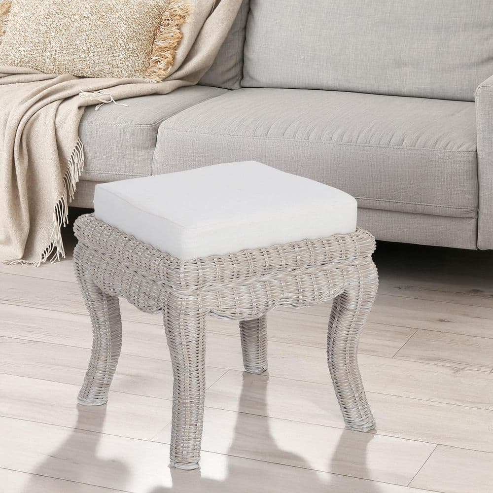 JONATHAN Y Rowan 19.7 in. Bohemian Designer Woven Rattan/Wood Ottoman ...