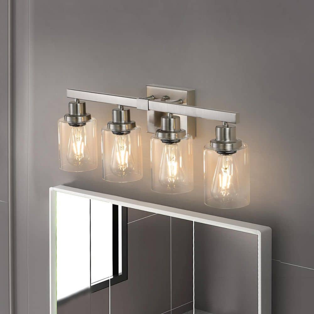 Basdien 24 in. 4 Light Brushed Nickel Finish Vanity Light Fixture ...