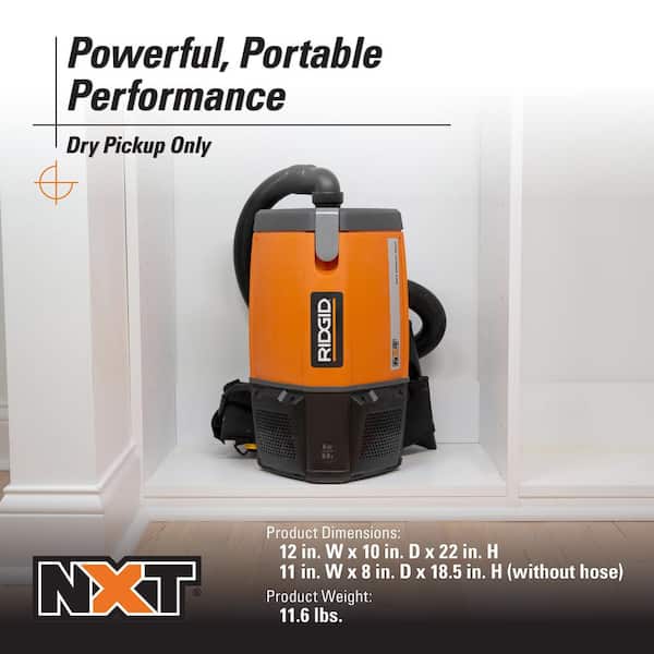 RIDGID 6 Qt. (1.5 Gal.) NXT Backpack Vacuum Cleaner with Filters and ...
