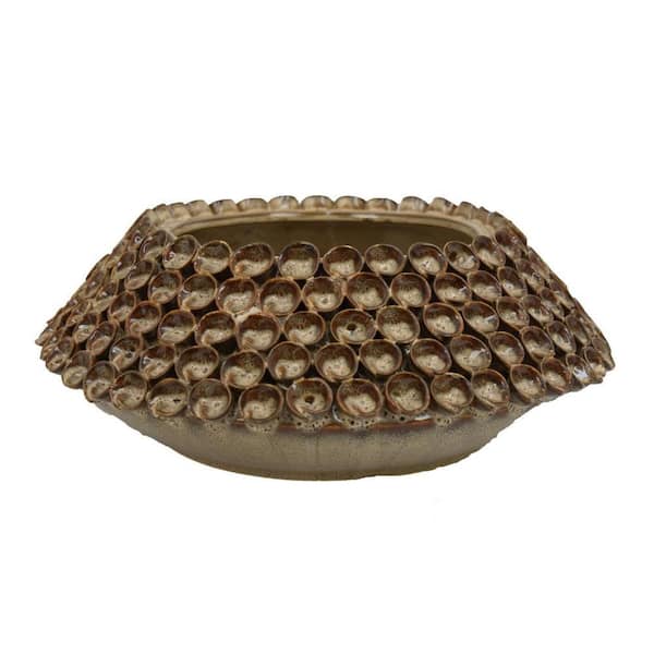 Benjara Rysa 5.25 in. Glossy Brown Ceramic Round Decorative Vase ...