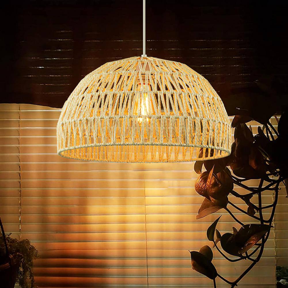 Rennnsan Zoe 60-Watt 1-Light Pendant Light with Beige Bohemian Woven ...
