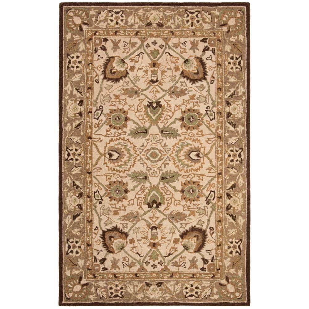 SAFAVIEH Anatolia Ivory/Brown 6 ft. x 9 ft. Border Floral Area Rug ...
