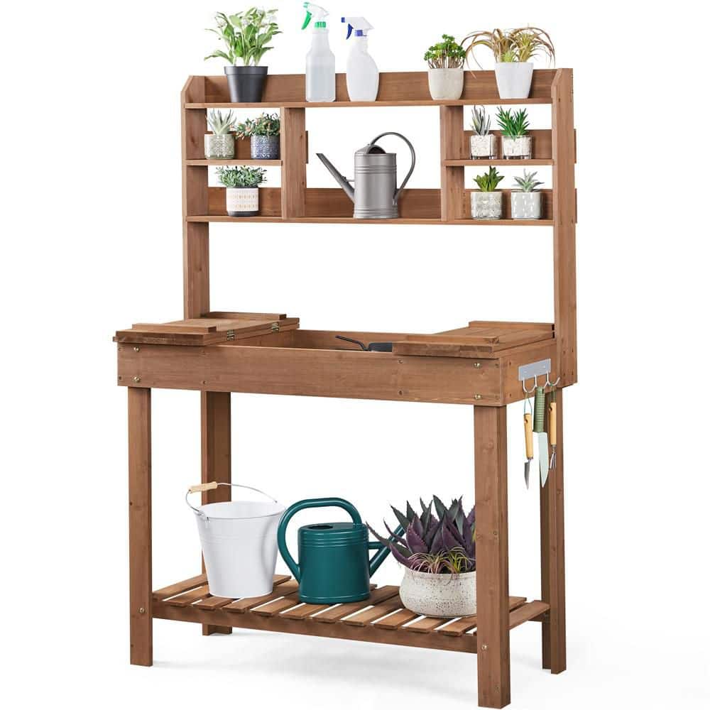 Yaheetech 60.5 in. H x 43.5 in. W x 20 in. D Wooden Potting Bench Table ...