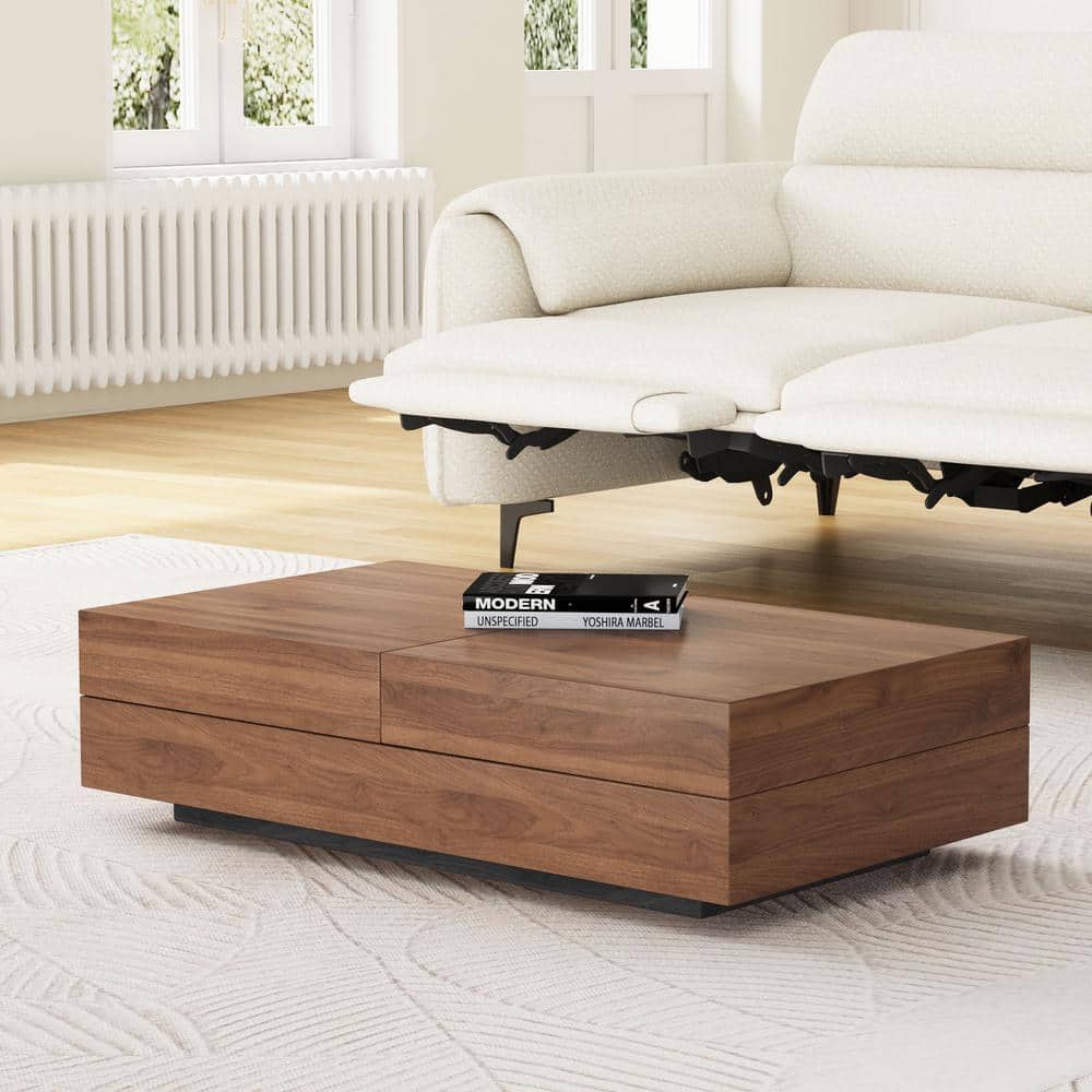 THE RIGHT PATH 82.6 in. Walnut color Rectangle MDF Coffee Table LSCJ#01 ...
