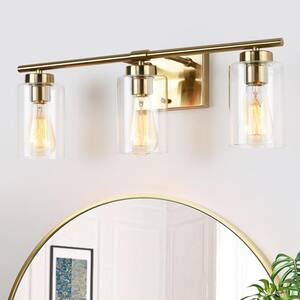 BICIK 21 in. 3-Light Gold Vanity Light with Clear Glass Shade H-BD04-US ...