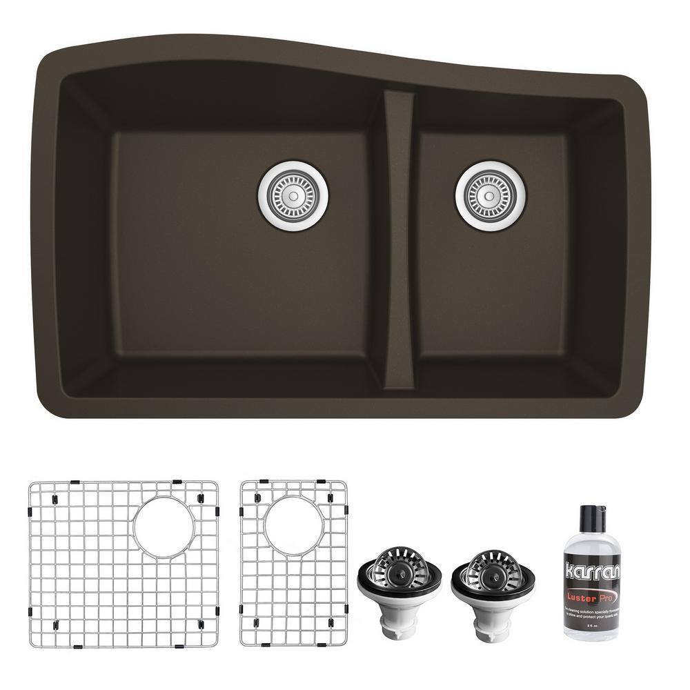 Karran Brown Quartz/Granite Composite 33 in. 60/40 Double Bowl ...