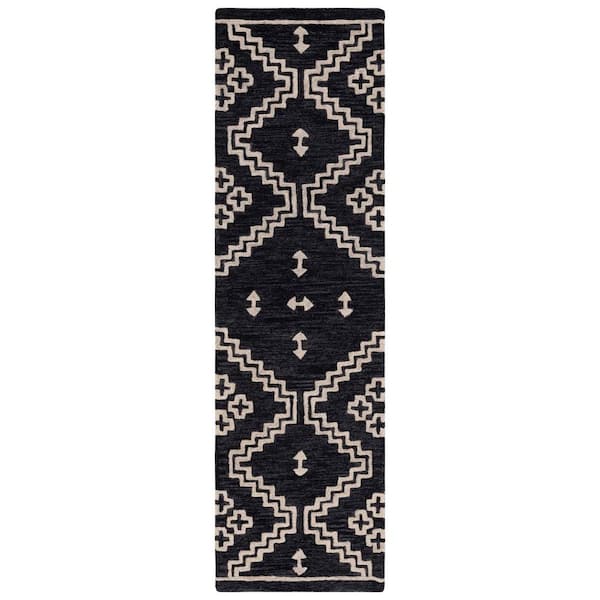 SAFAVIEH Abstract Black/Ivory 2 ft. x 8 ft. Tribal Chevron Runner Rug ...