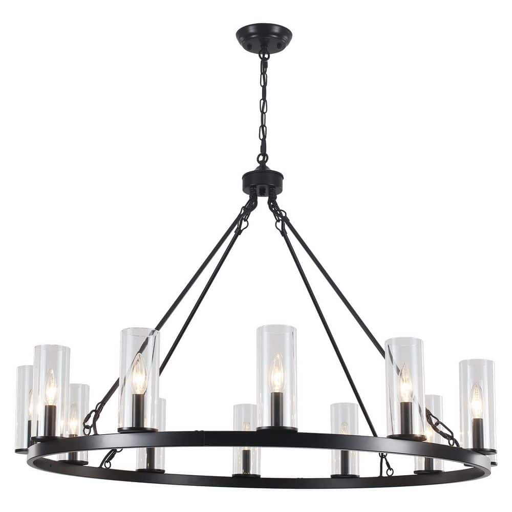 LWYTJO 12-Light Black Farmhouse Wagon Wheel Chandelier for Living Room ...