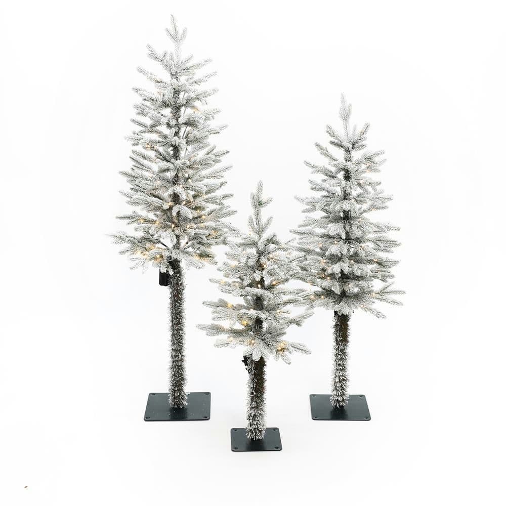 LuxenHome 3 ft. 4 ft. 5 ft. 3-Piece Prelit Holiday Artificial Christmas ...