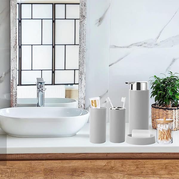 Dyiom 8 Pieces Grey Bathroom Accessories Set Grey B07MHYD8RQ The Home Depot