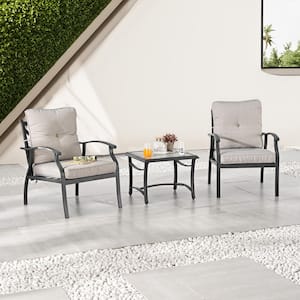 TOP SPACE 3-Piece Outdoor Chat Set with Dark Gray Cushioned Armchairs ...