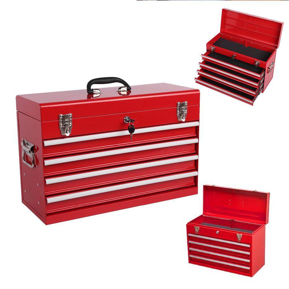 Damodpoy 21 in. W Red Steel 4-Drawer Heavy Duty Portable Tool Box ...