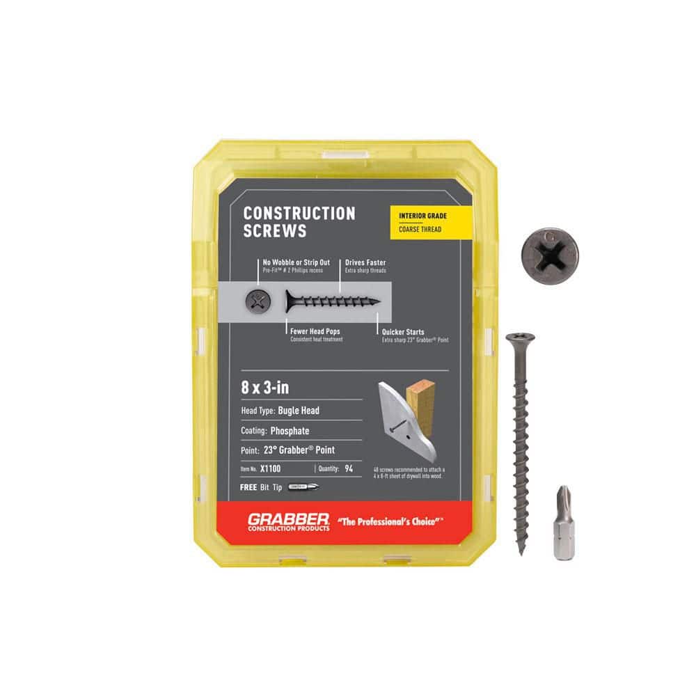 Grabber #8 3 in. Philips Bugle-Head Drywall Screws (1 lb.-Pack) 23055 ...