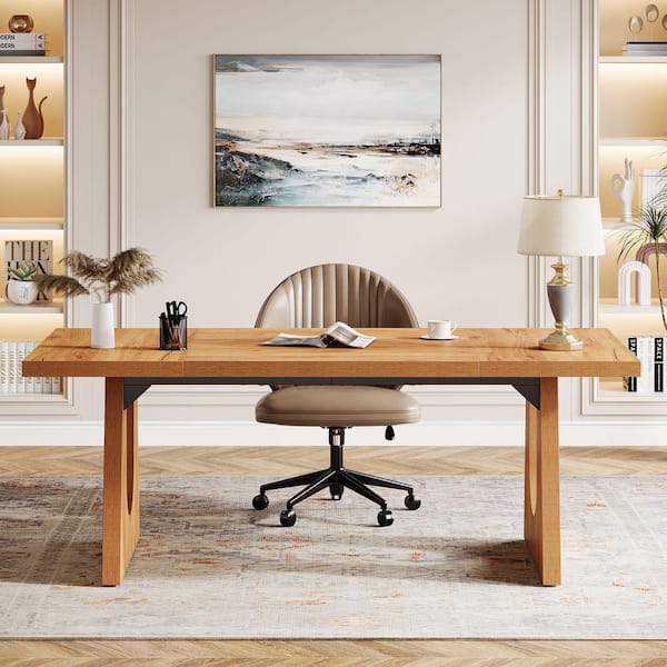 BYBLIGHT Moronia 70.86 in. Rectangle Brown Wood Computer Desk Office ...