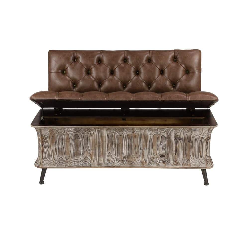 Litton Lane Brown Storage Bench with Tufted Faux Leather Seat and Back ...