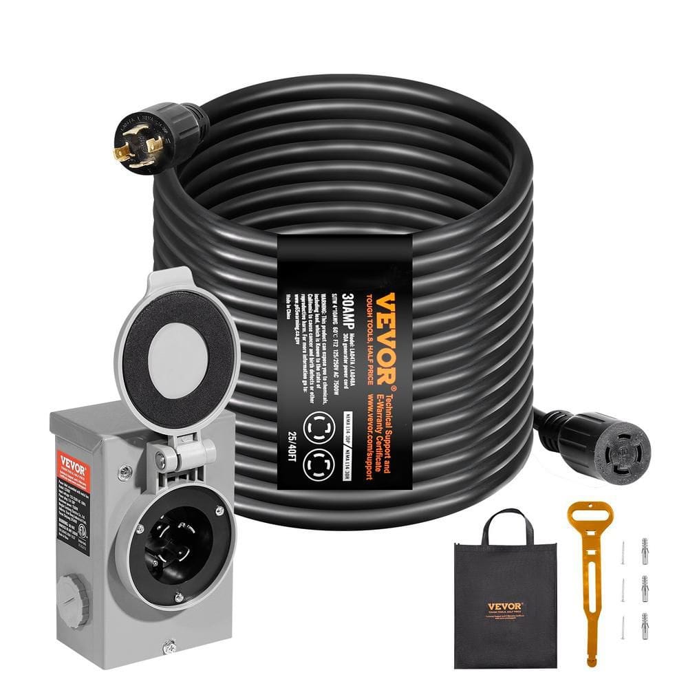 GIVIMO 250-Volt 30 Amp Generator Cord and Inlet Box Kit, 25 ft. NEMA ...