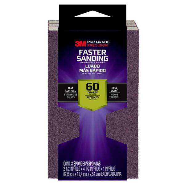3M Pro Grade Precision 2.5 in. x 4.5 in. x 1 in. 60 Grit Faster Sanding ...