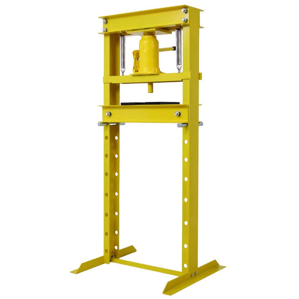Tidoin 12-Ton Yellow Hydraulic Shop Press Floor Mount with Press Plates ...