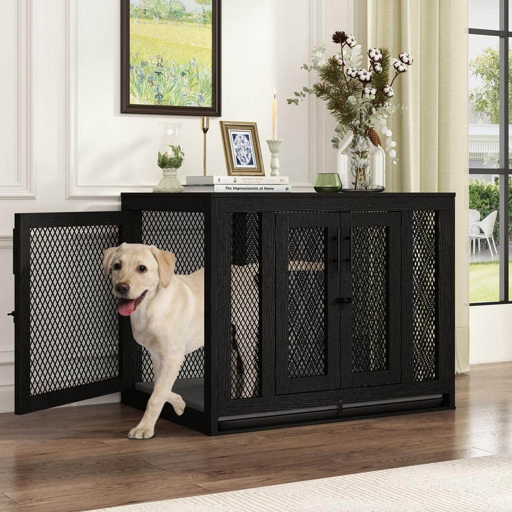 FUFU&GAGA Large Wooden Dog Kennel Dog House Furniture with Cushion Indoor Heavy-Duty Dog Cage ...