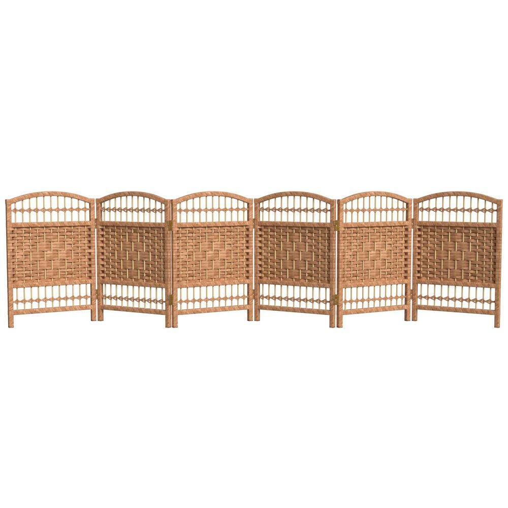 RED LANTERN 2 ft. Short Fiber Weave Folding Screen - Natural - 6 Panels ...