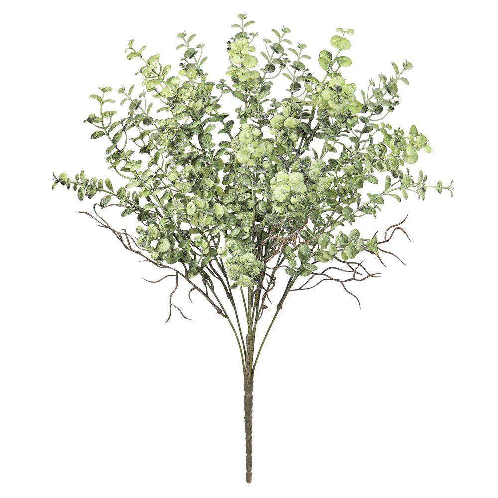 LIVING LUXURY 21 in. Frosted Green Artificial Boxwood Leaf Stem Plant Greenery Foliage Bush (Set ...