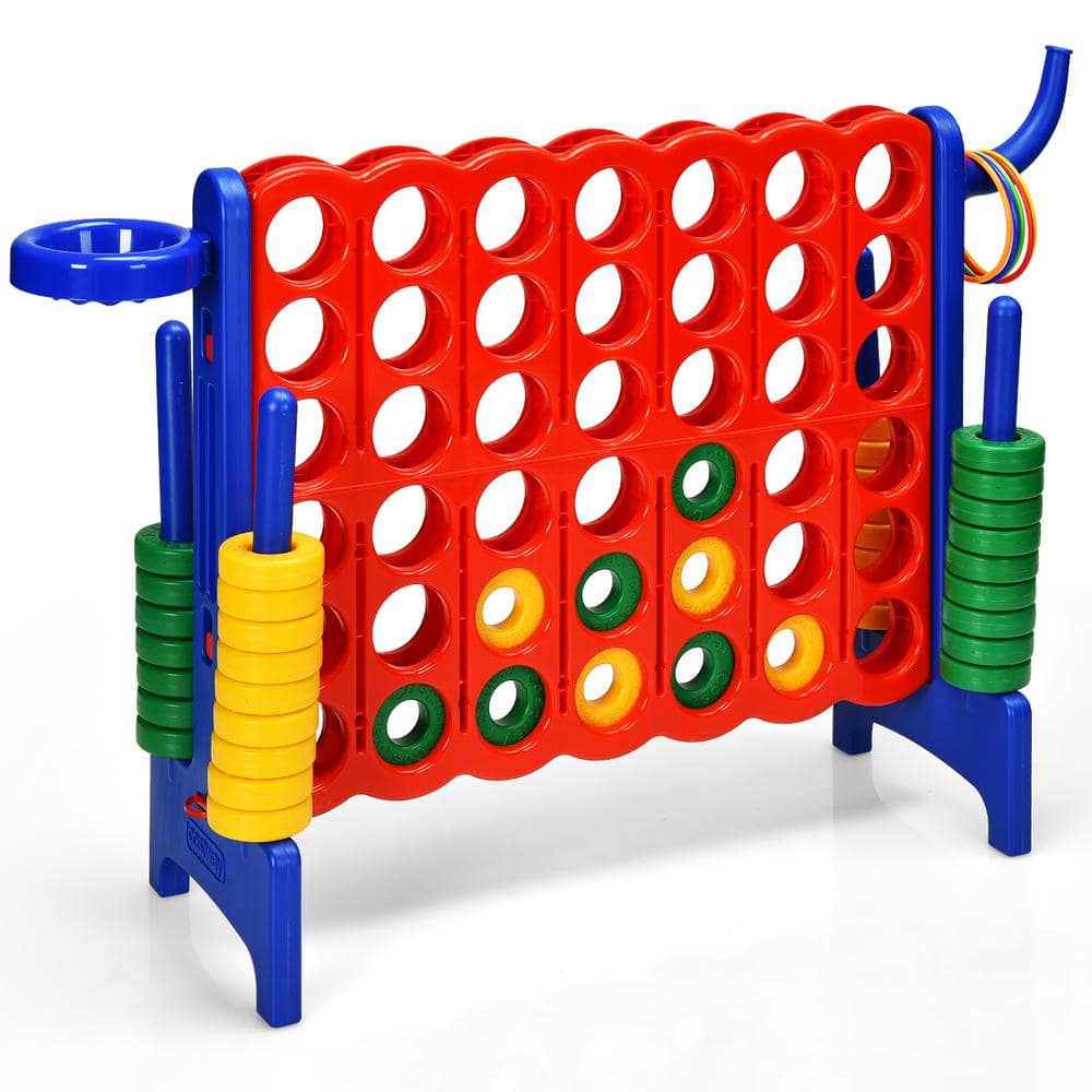 Costway 4-in-A Row Giant Game Set w/Basketball Hoop for Family Blue ...