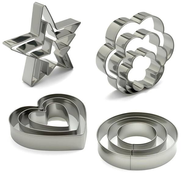 Esepony 12-Piece Stainless Steel Silver Cookie Cutter Molds Set for ...