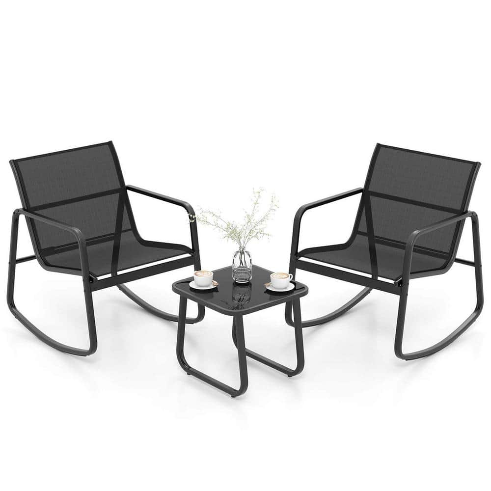Costway 3-Piece Metal Outdoor Bistro Patio Rocking Set 2 Rocking Bistro ...