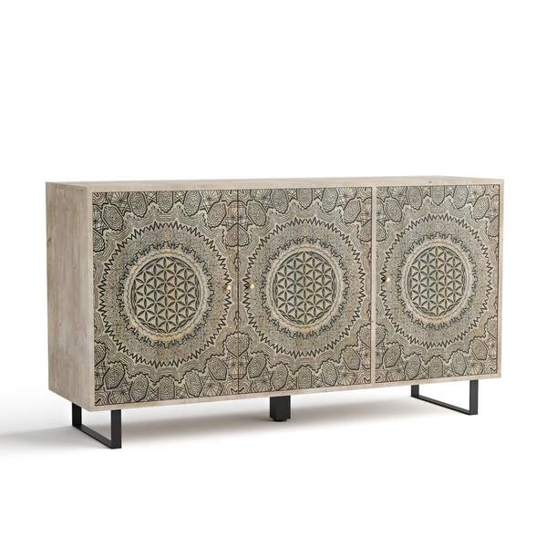 Furniture of America Prisca Sunflower Mandala Mango Wood 55 in. Buffet ...