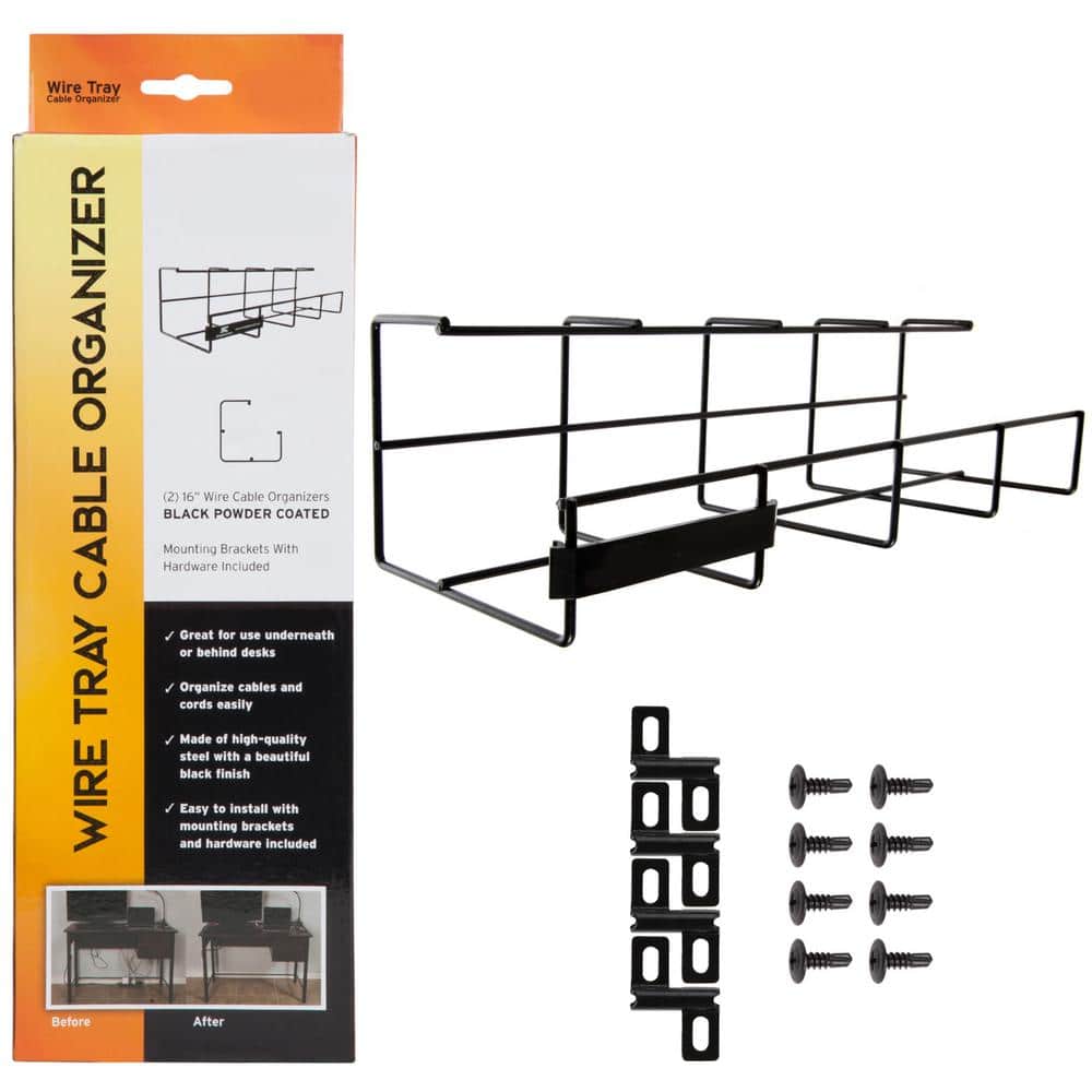 32 in. Wire Tray Desk Cable Organizer, Black NNGSR83 - The Home Depot