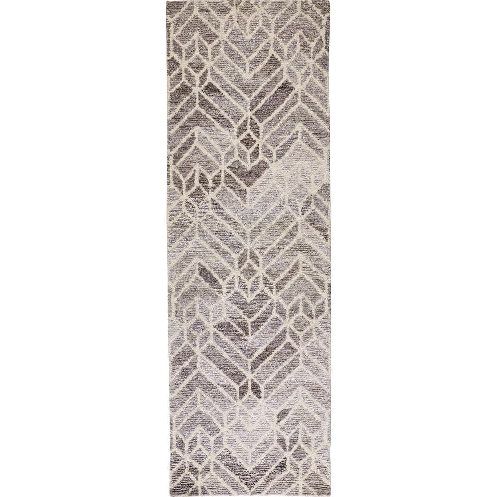 HomeRoots 2 x 8 Gray and Ivory Geometric Runner Rug 2000512026 - The ...