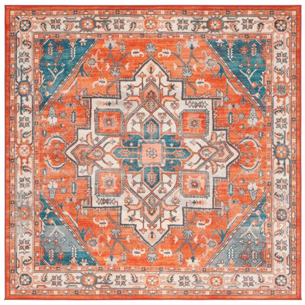 SAFAVIEH Journey 7 ft. x 7 ft. Rust/Blue Ivory Machine Washable ...