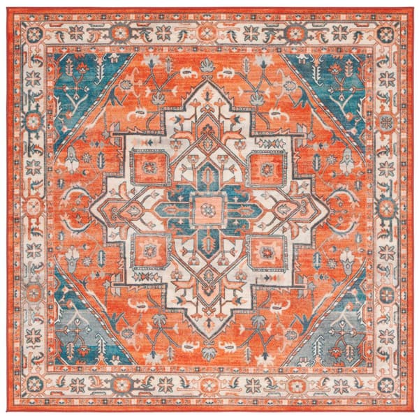 SAFAVIEH Journey 7 ft. x 7 ft. Rust/Blue Ivory Machine Washable ...