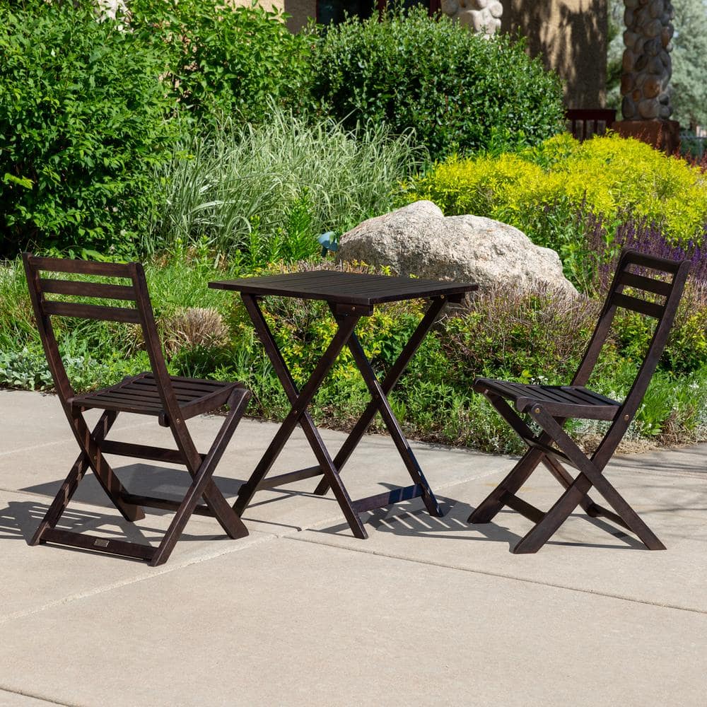 Elegant Eucalyptus 3-Piece Square Espresso Outdoor Bistro Set with ...