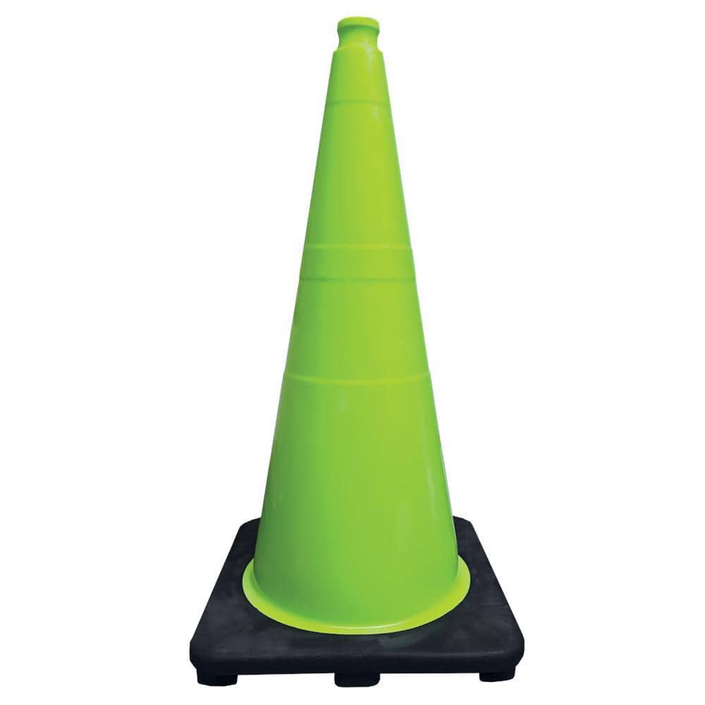 PLASTICADE 28 in. Lime Green Traffic Cone with Black Base 7 lbs. 528-7 ...