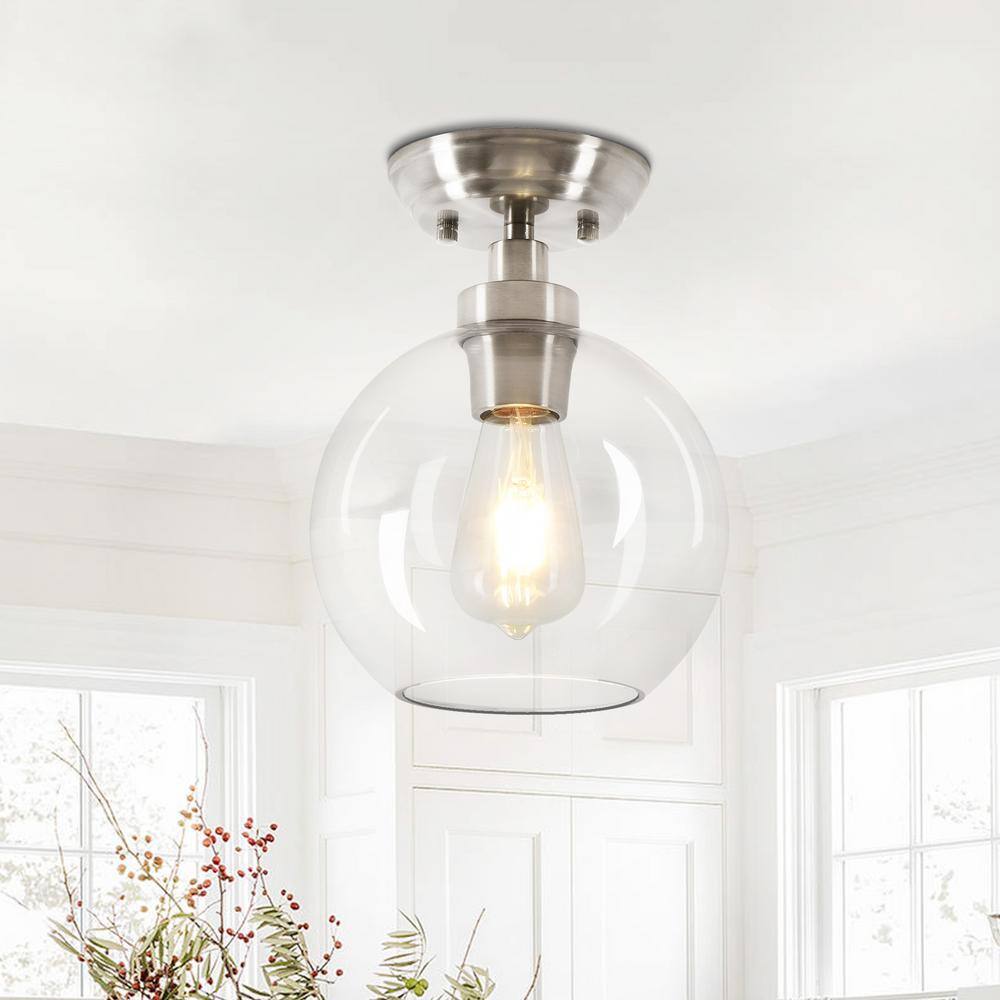 Henveton Essel 7.87 in. 1-Light Brushed Nickel Semi-Flush Mount Ceiling ...