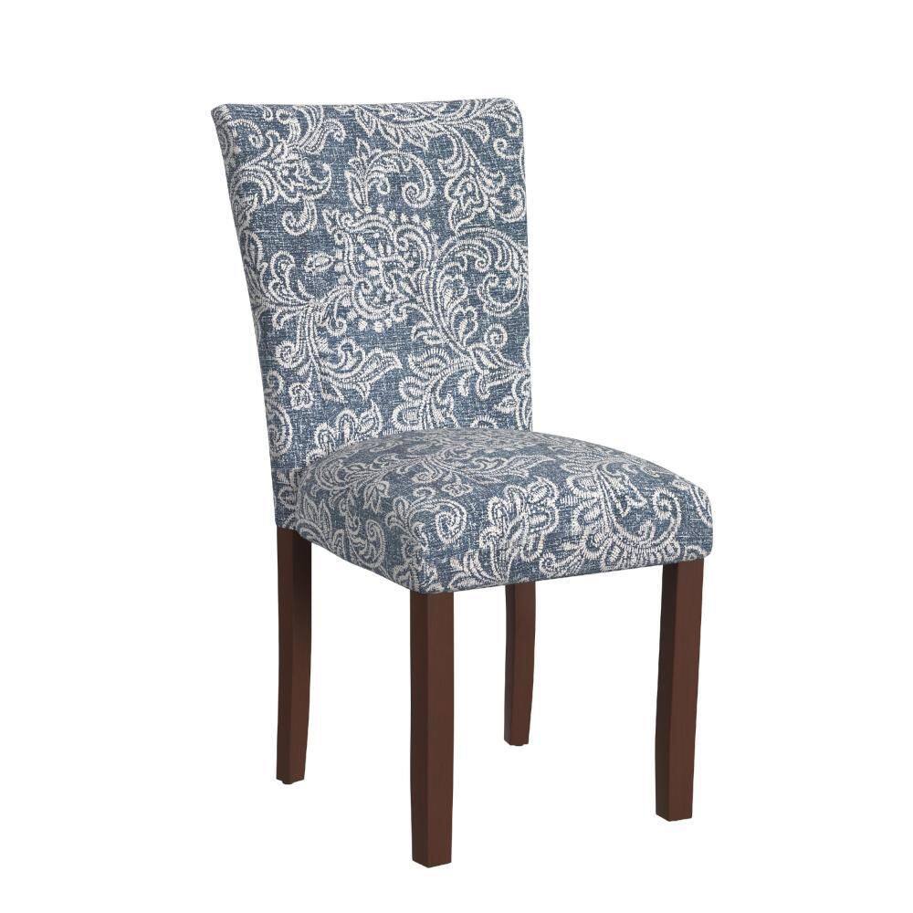 Benjara Jax Denim Blue and White Walnut Brown Polyester Dining Chair ...