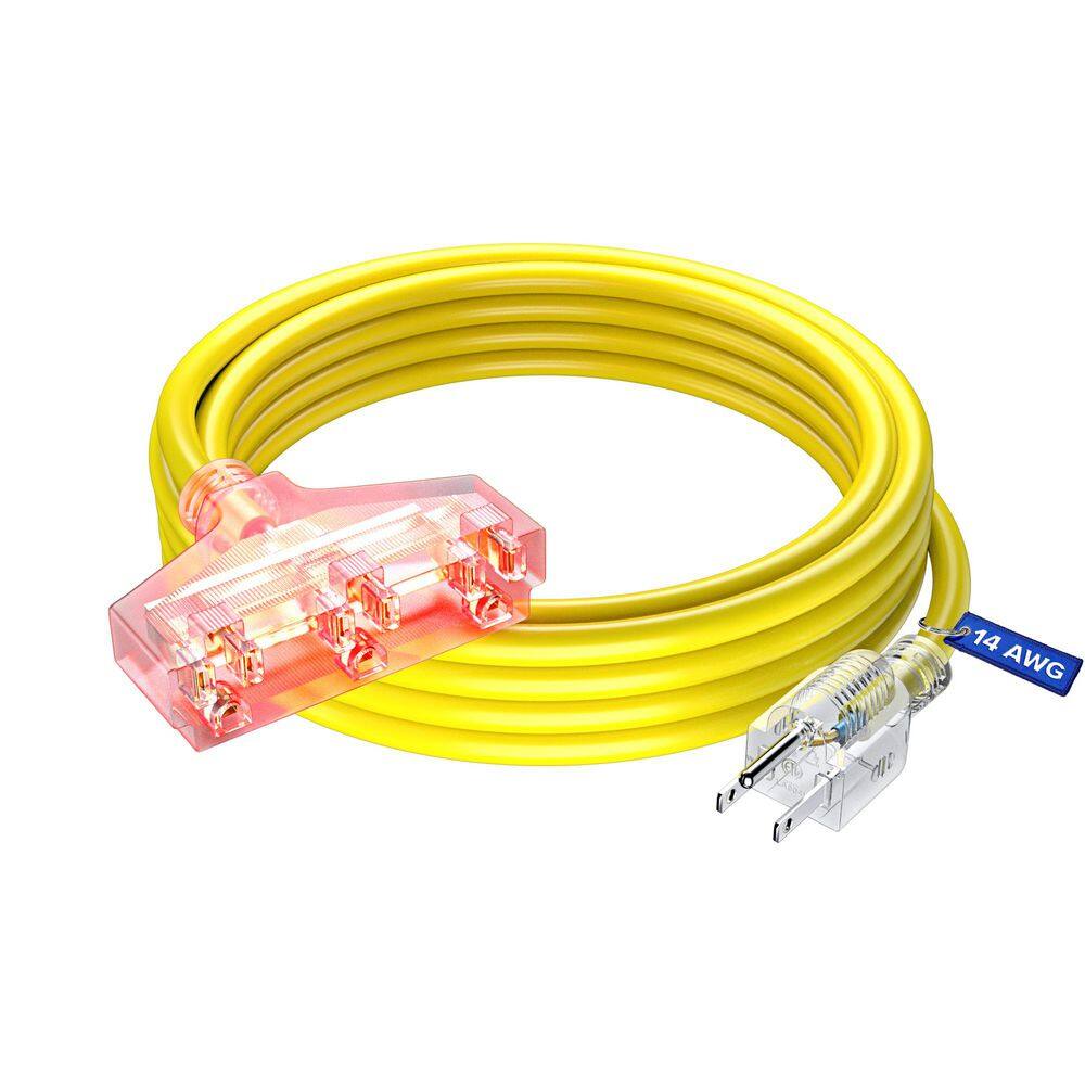 MAXIMM 15 ft. 14 / 3 Medium / Heavy Duty Indoor T-Shaped Extension Cord 3-Outlet with Light 15 ...
