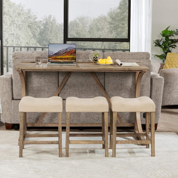 Noble House Korrick 4-Piece Modern 36 in. H Rectangle Brown Bar Table ...