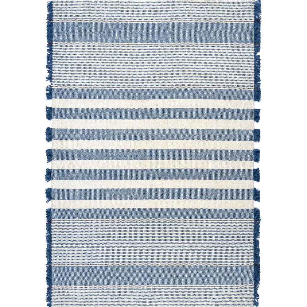 nuLOOM Jennie Hand Loomed Wool Striped Flatweave Fringe Blue 8 ft. x 10 ...