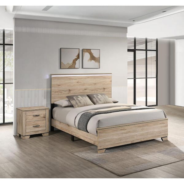 Best Quality Furniture Steph 2-Piece Light Oak Wood Frame Eastern King ...