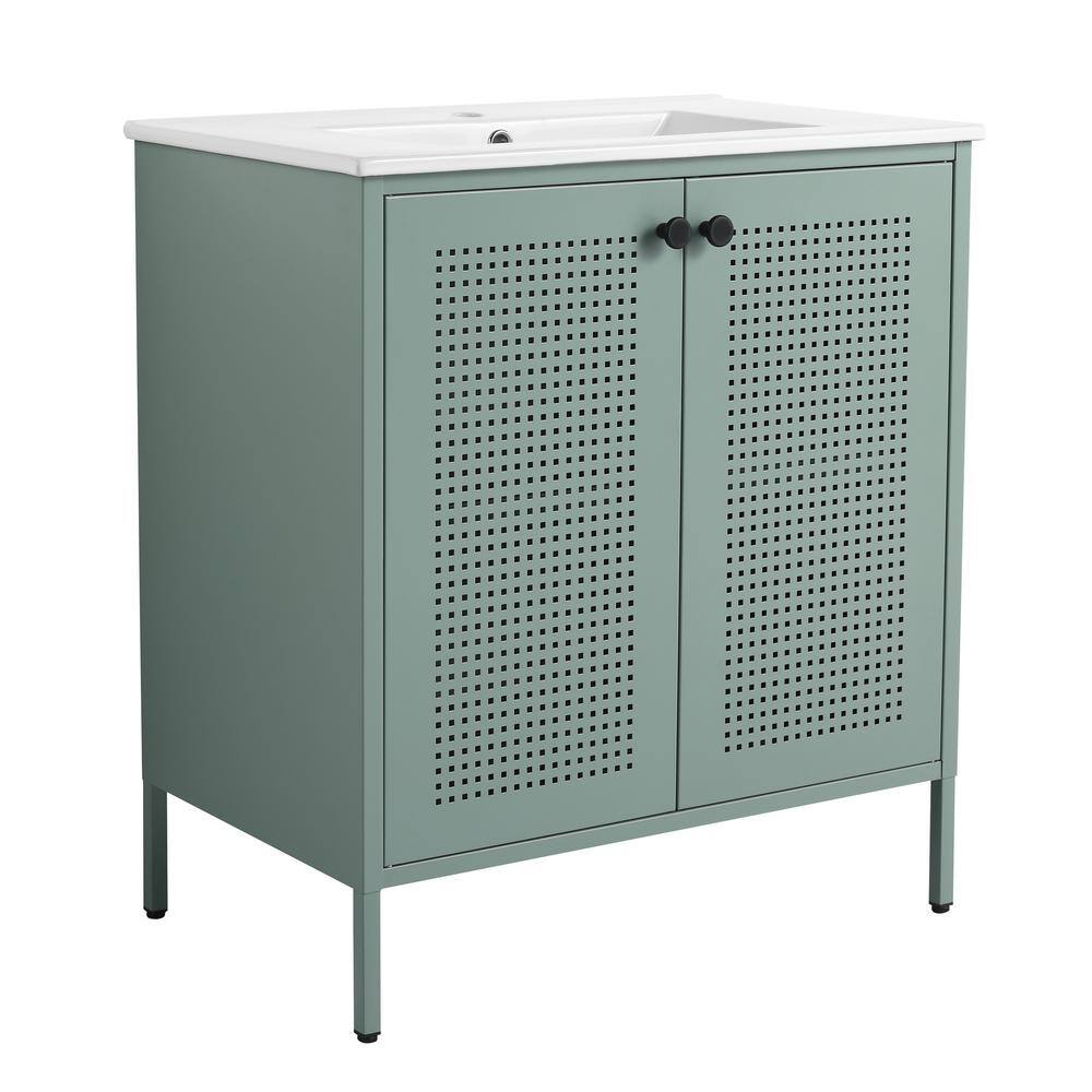 Satico 30 in. Freestanding Mint Green Bath Vanity with White Ceramic ...