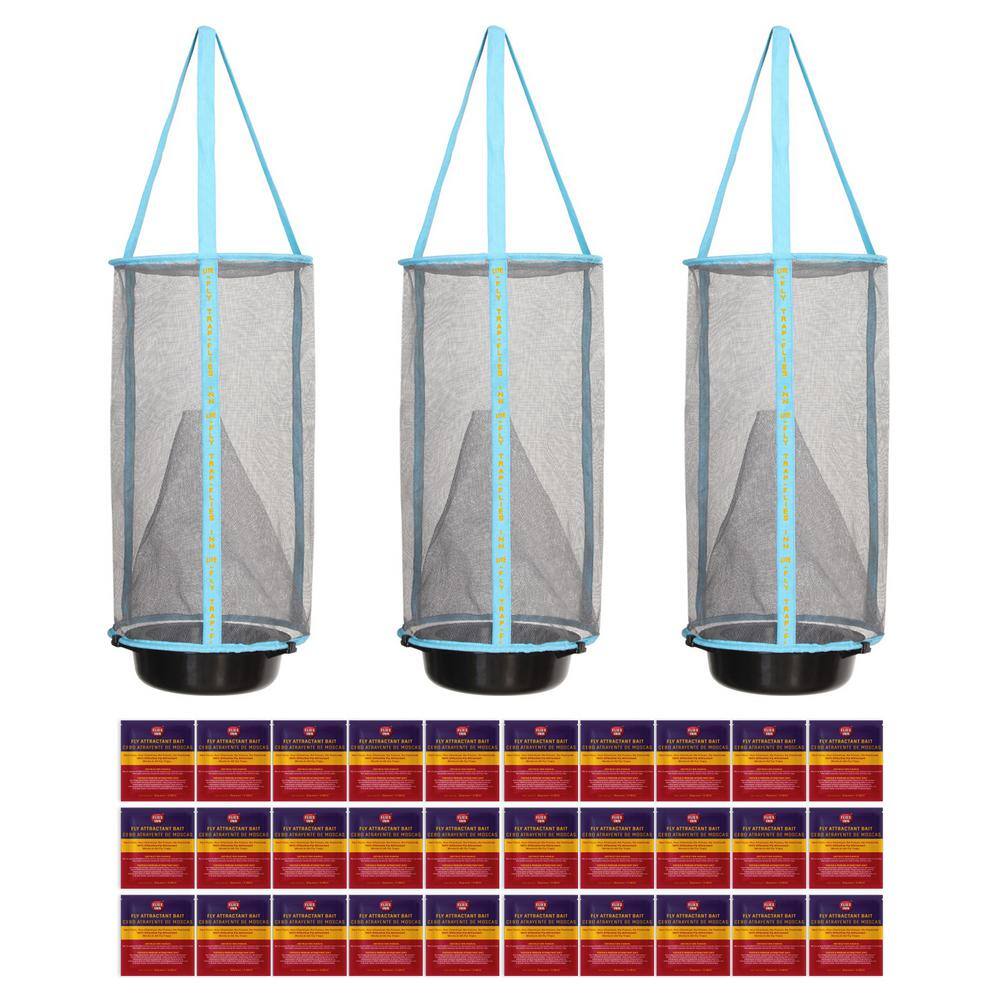 FLIES INN 3 Lite Fly Cage Outdoor Fly Trap with 36 Low Odor Attractant ...