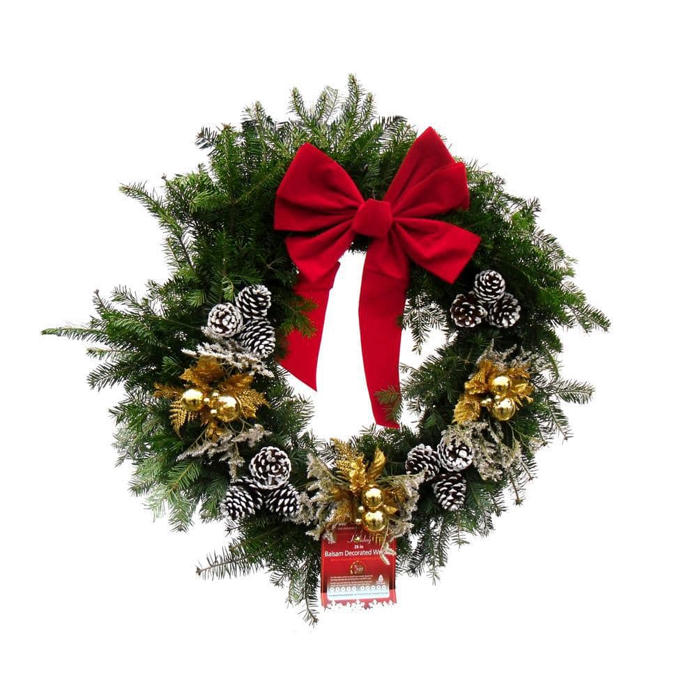 METROLINA GREENHOUSES 22 in. Fresh Cut Wreath With Red Bow 1005909554 ...