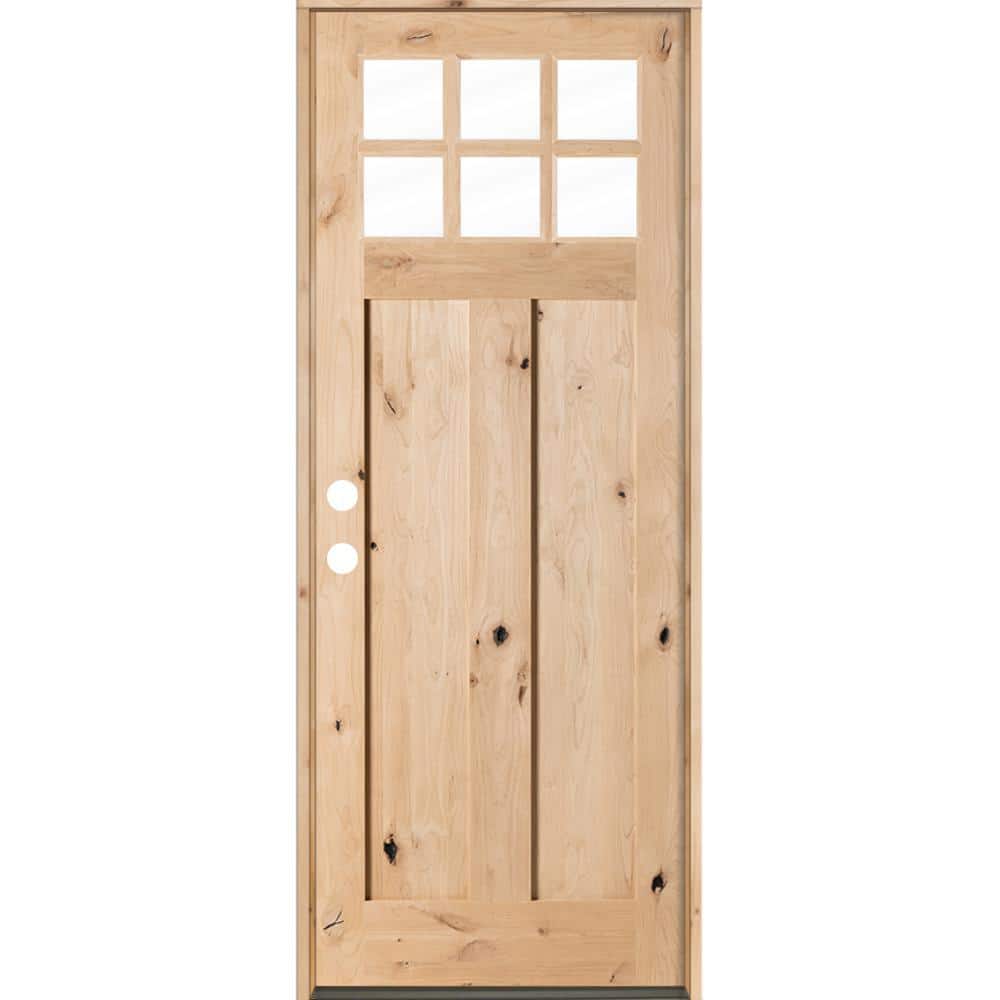 Krosswood Doors 42 in. x 96 in. Craftsman Knotty Alder Right-Hand/Inswing 6 Lite Clear Glass ...