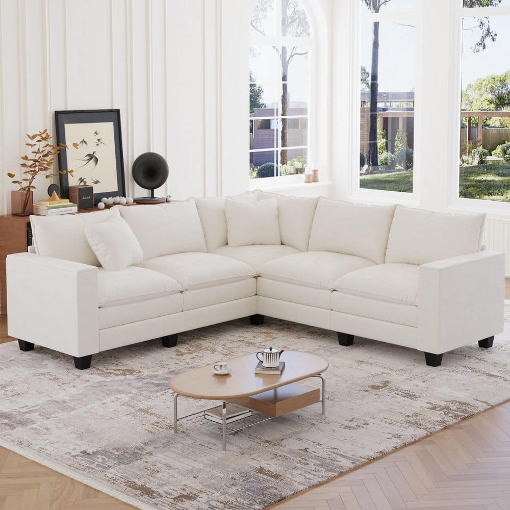 Noble House Ken 97 in. Chenille Upholstered Rectangle Sectional Sofa in ...